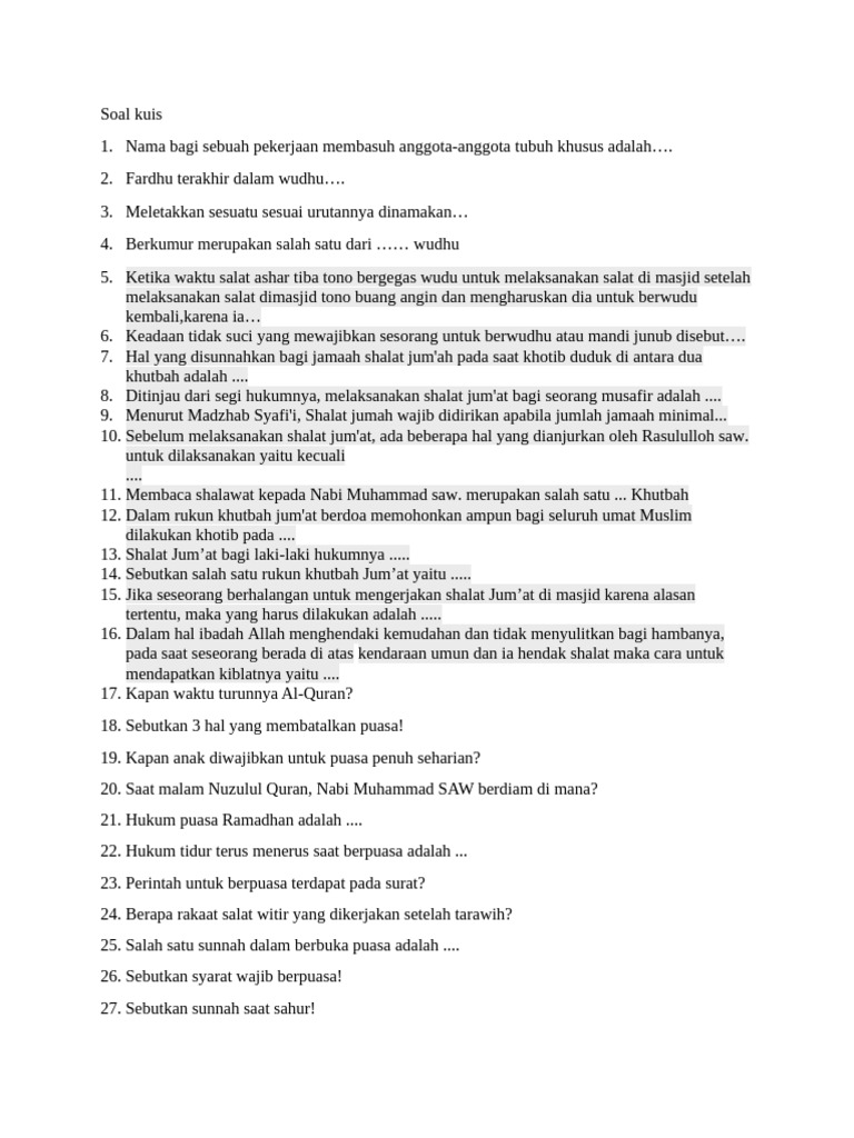 Kuis Seputar Wudhu, Shalat, dan Zakat | PDF