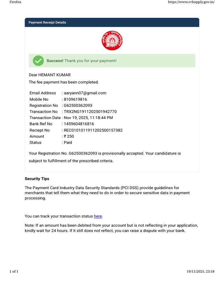 RRB NTPC Graduate Payment | PDF