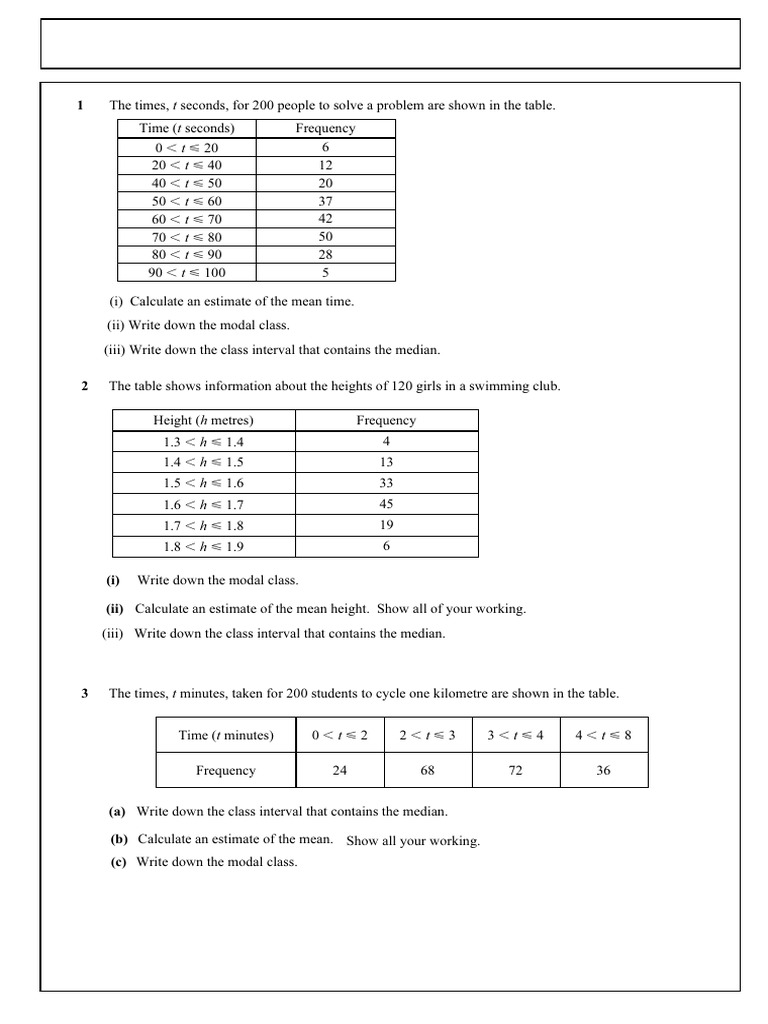 Work Sheet 5 (Mean, Median, Mode & Histogram) | PDF | Mode (Statistics ...