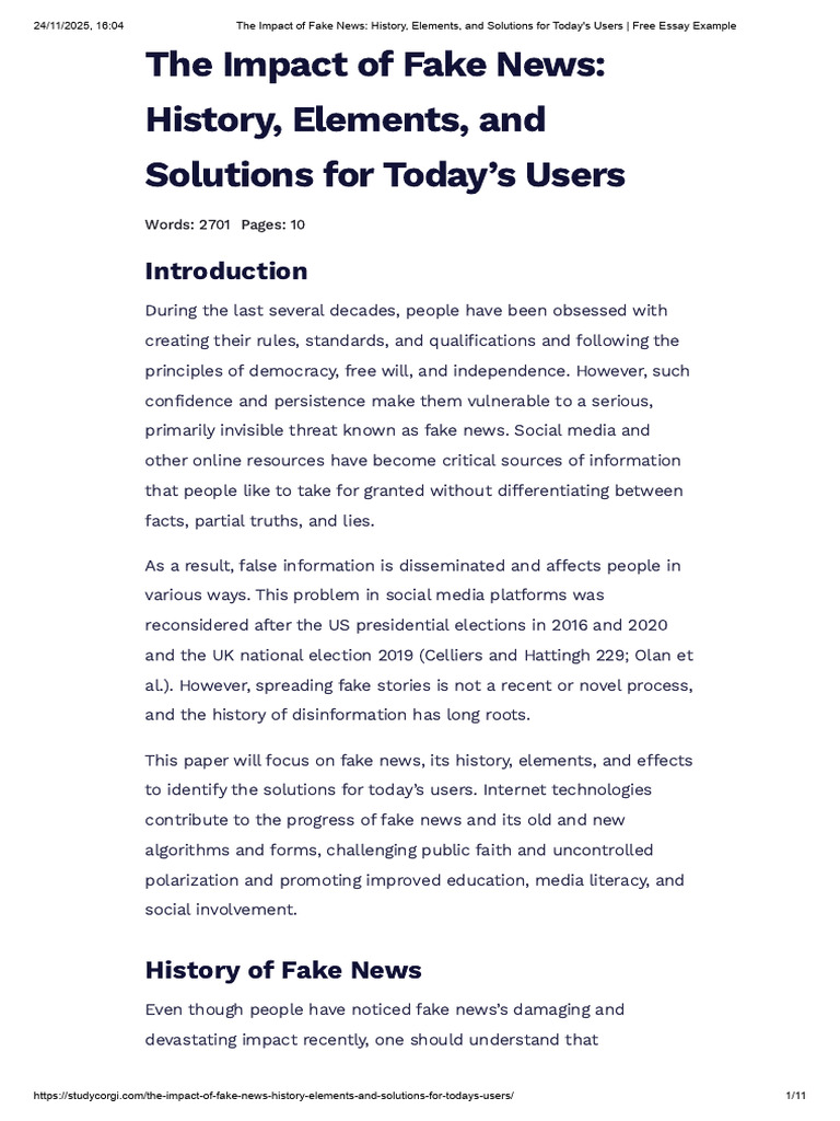 The Impact of Fake News - History, Elements, and Solutions For Today's ...