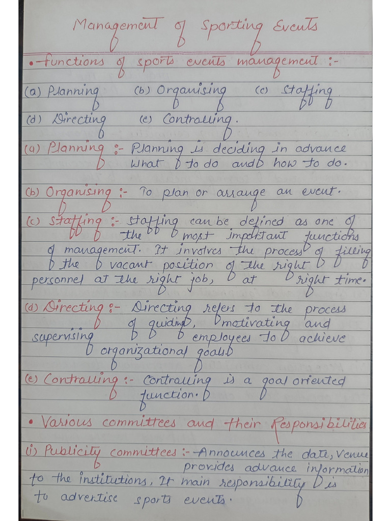 Management of Sporting Events | PDF