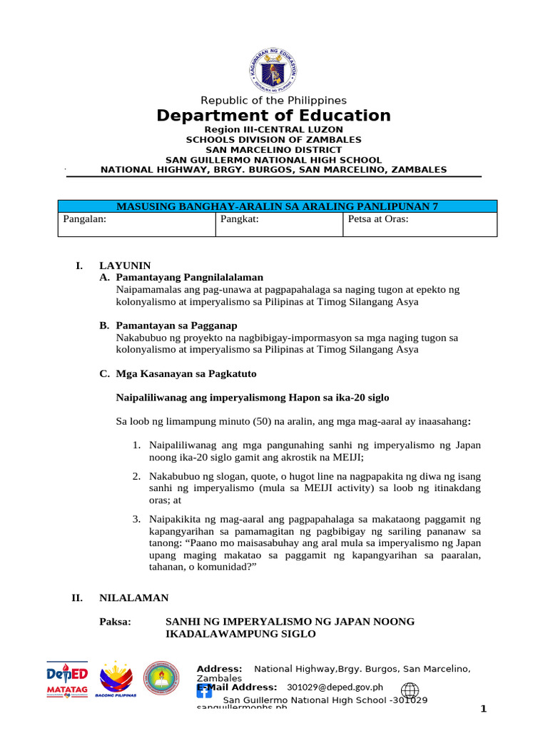 COT - Lesson Plan AP7 Q2 Week 7 | PDF
