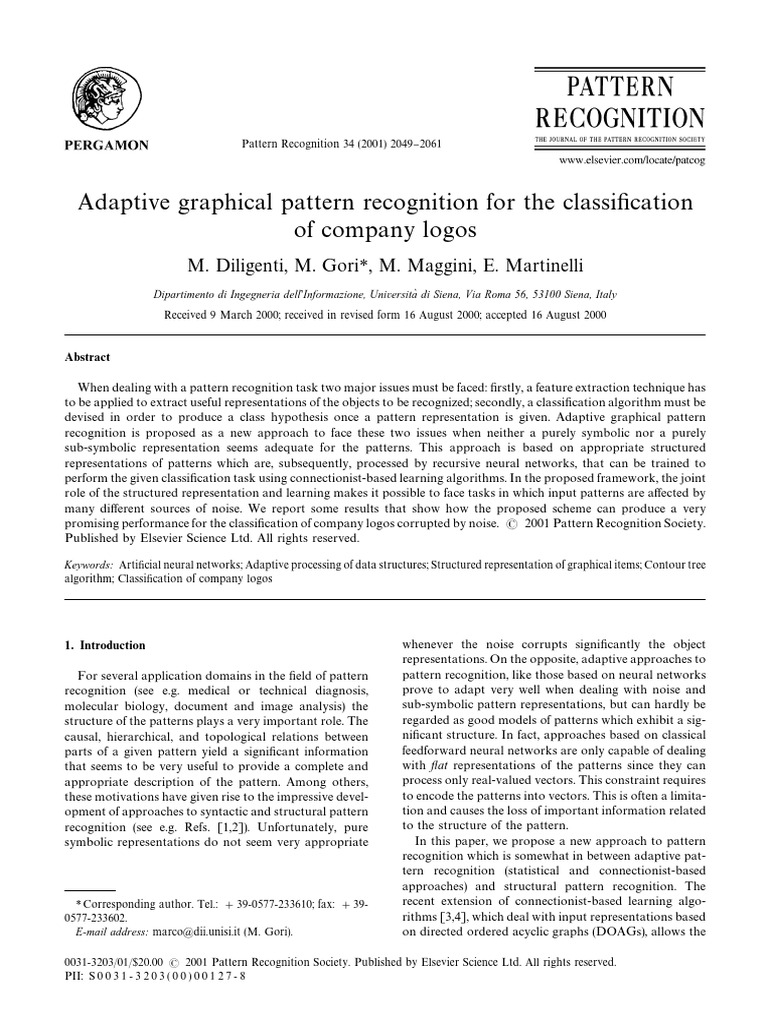 Adaptive Graphical Pattern Recognition for the Classification of Company Logos | PDF | Pattern ...