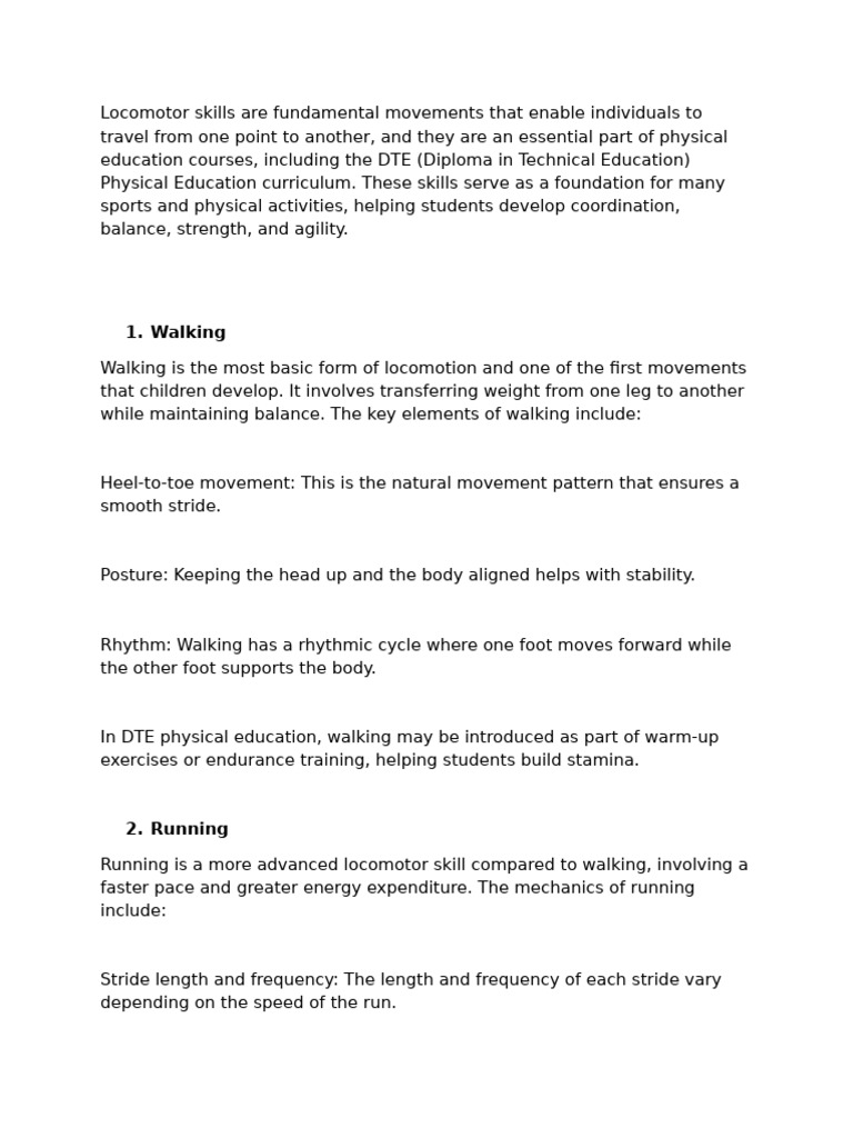 Notes On Locomotor Skills PHYSICAL Education | PDF | Walking | Animal ...