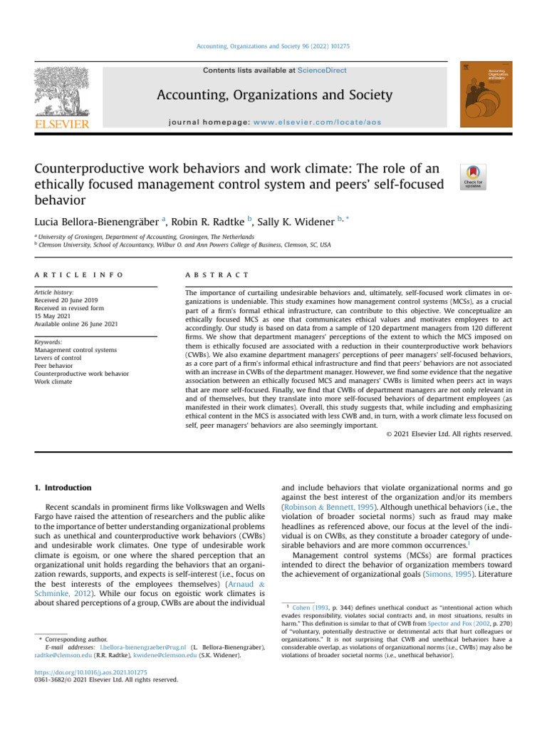 Ethical Management Control and CWBs | PDF | Psychological Concepts ...