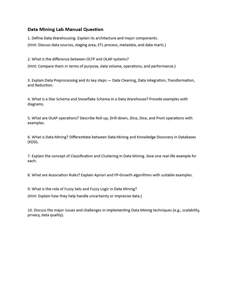 Data Mining Lab Manual Question | PDF