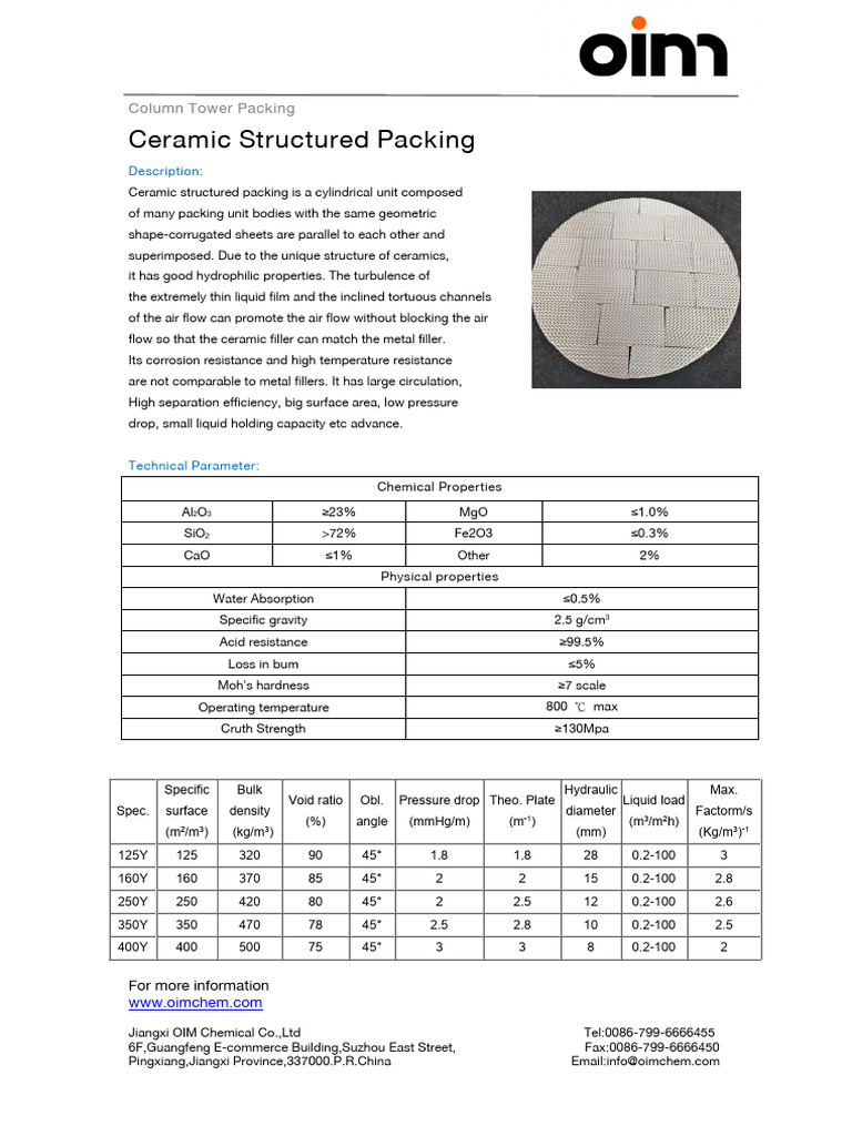 Ceramic Structured Packing Solutions | PDF | Liquids | Ceramics