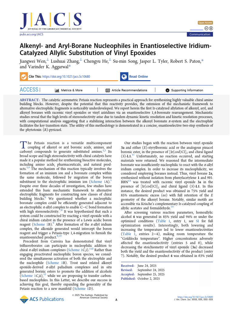 Wen Et Al 2025 Alkenyl and Aryl Borane Nucleophiles in Enantioselective ...