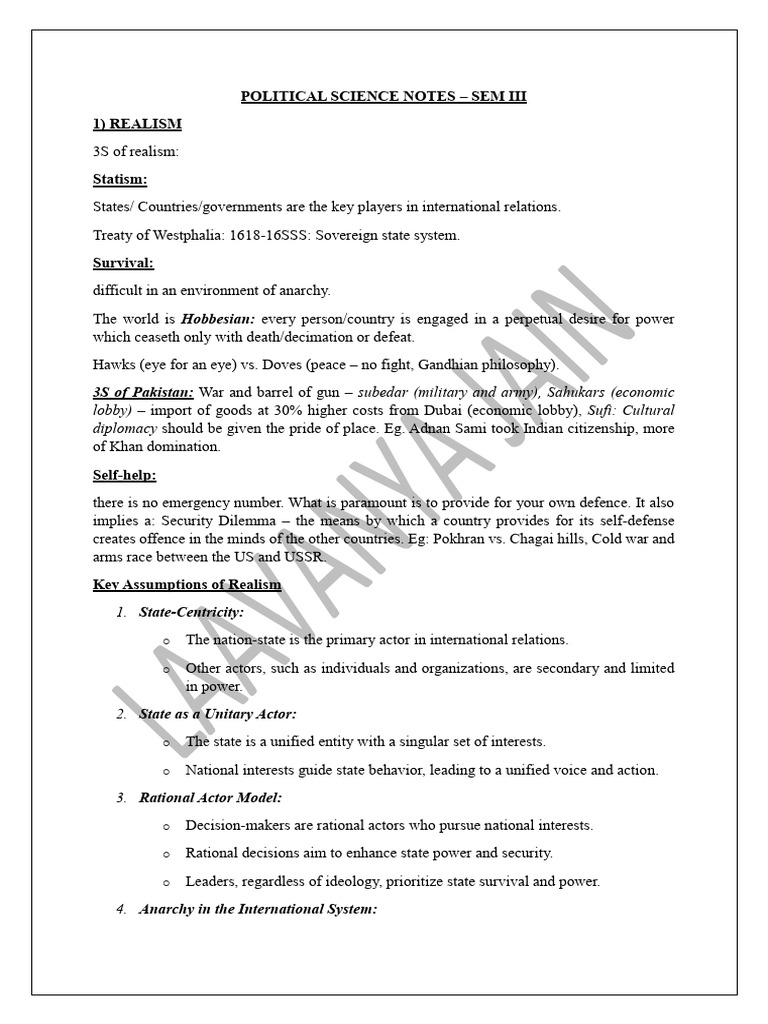 Political Science: Realism & Liberalism Notes | PDF | Containment ...