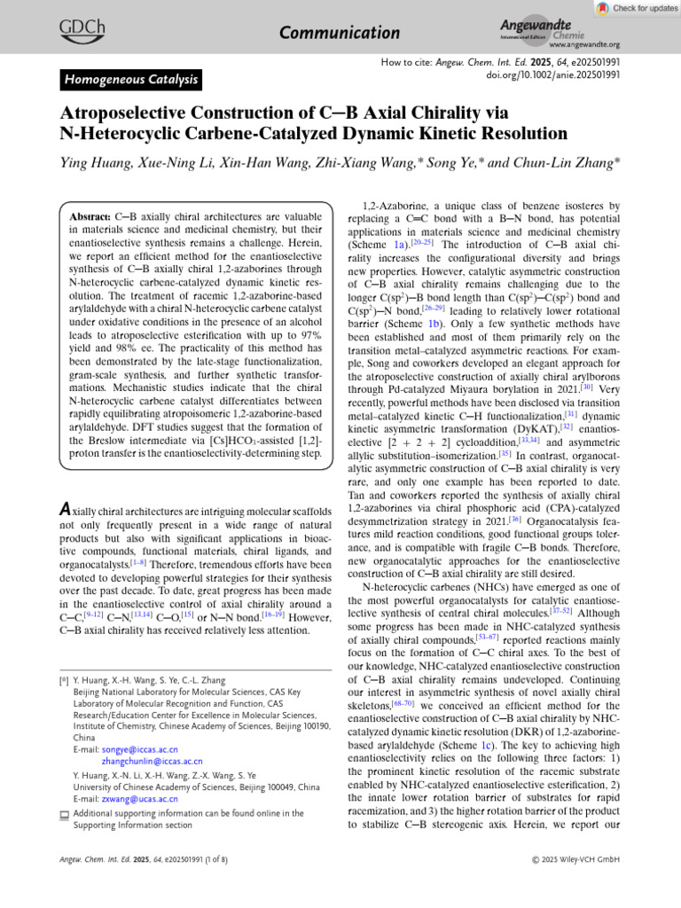 Angew Chem Int Ed - 2025 - Huang - Atroposelective Construction of C B ...