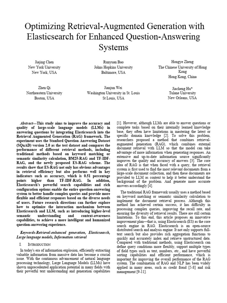 Optimizing Retrieval-Augmented Generation With Elasticsearch for ...