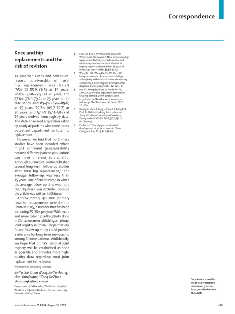 Knee and Hip Replacements and The Risk of Revision 3 | PDF | Surgery ...