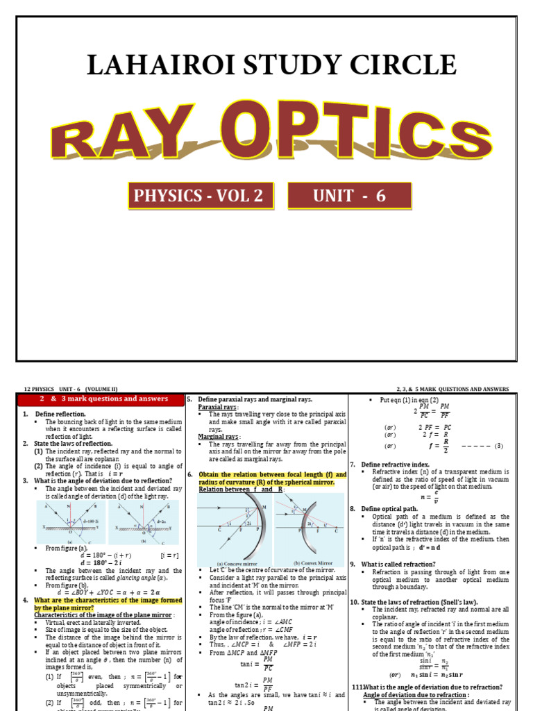 Physics Unit 6: Reflection & Refraction | PDF | Optics | Refraction
