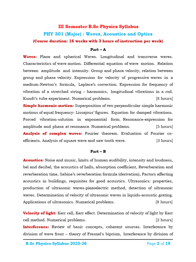 B.Sc Physics Syllabus 2025-26: Waves & Optics | PDF | Diffraction | Waves