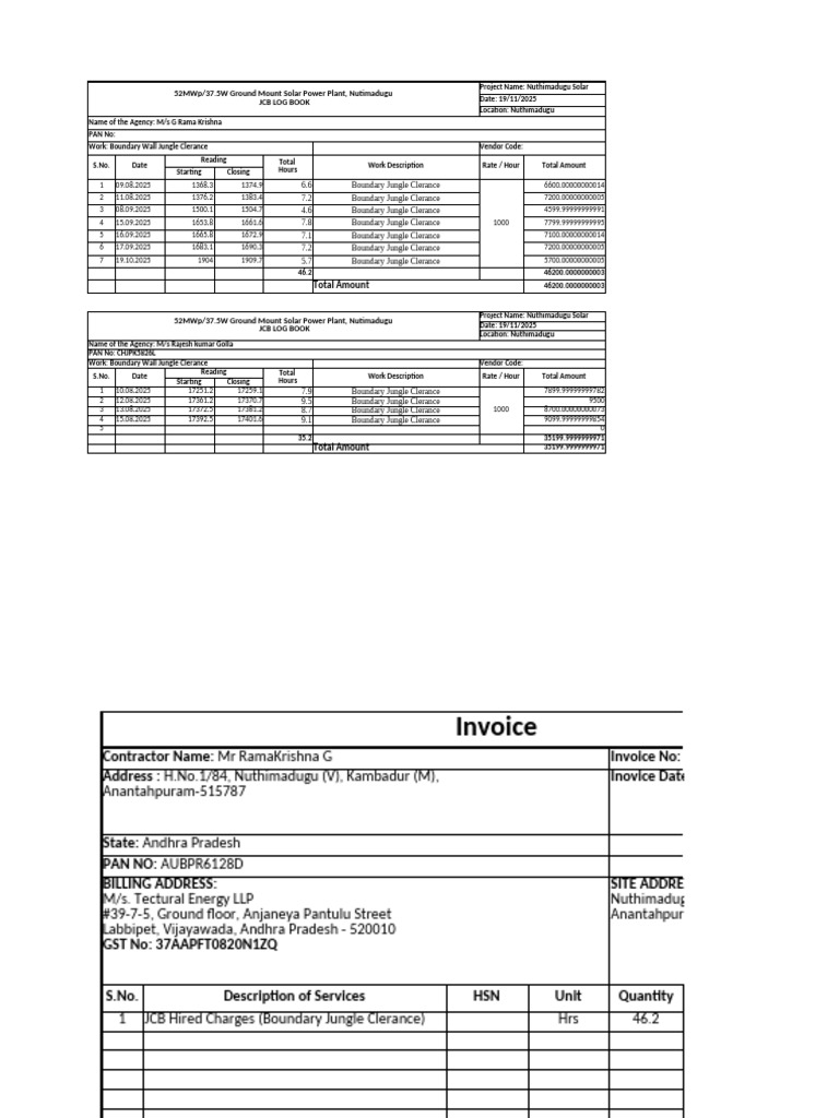 JCB Log sheet & InvoicE ( Boundary Clerance ) | PDF | Invoice ...