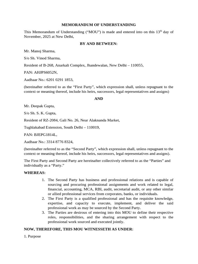 Memorandum of Understanding | PDF | Indemnity | Private Law