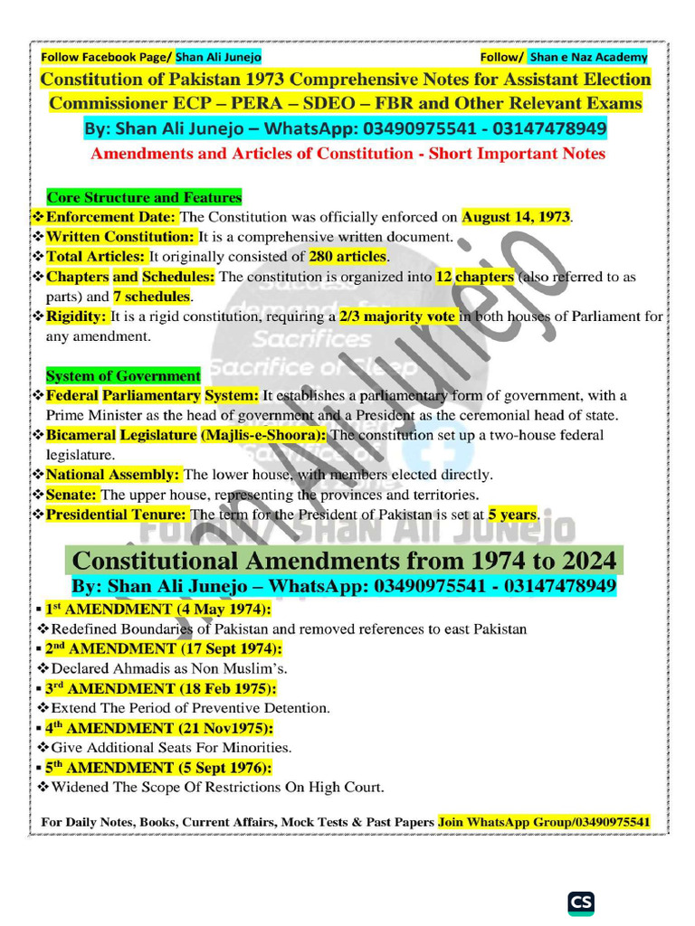 One Liner Updated Amendments and Articles Notes WhatsApp Group ...