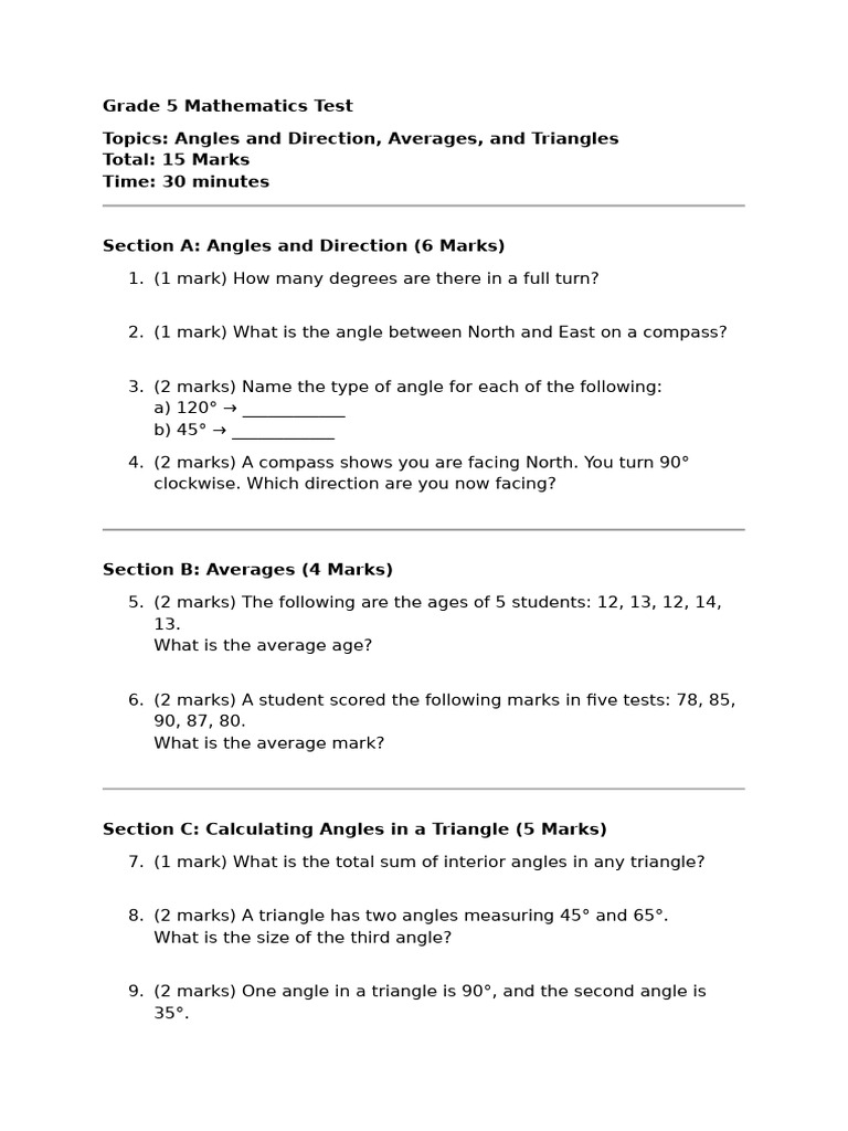 Grade 5 Mathematics Test 55 | PDF
