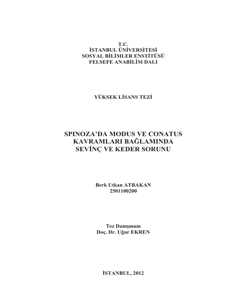 Spinoza'Da Modus Ve Conatus Kavramlari Ba Laminda SEV NÇ Ve Keder ...