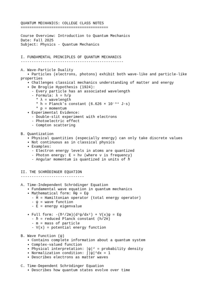Quantum Mechanics Notes | PDF | Quantum Mechanics | Wave Function