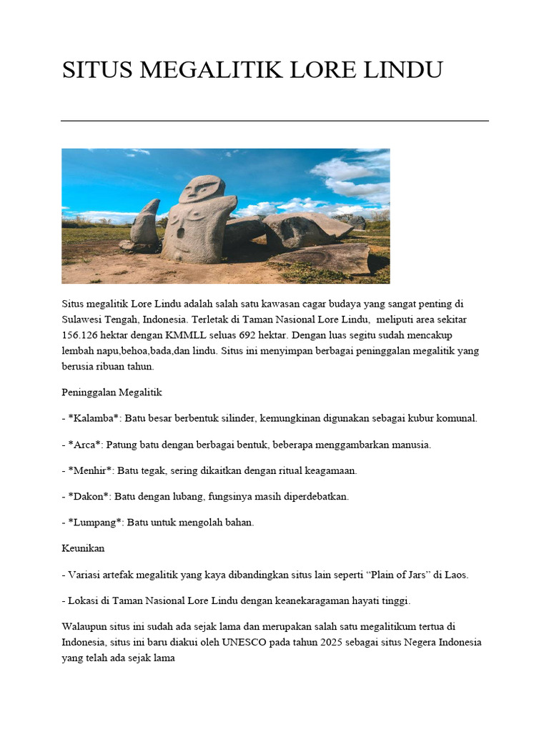 Situs Megalitik Lore Lindu, Sulawesi | PDF