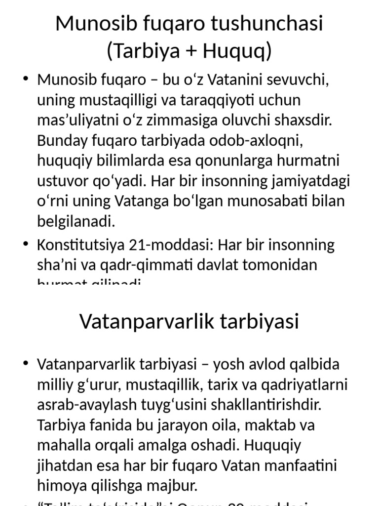 Munosib Fuqaro Slayd | PDF
