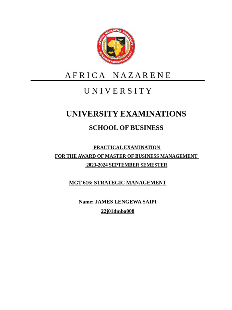 MGT 616- Practical Examination | PDF | Governance | Risk Management
