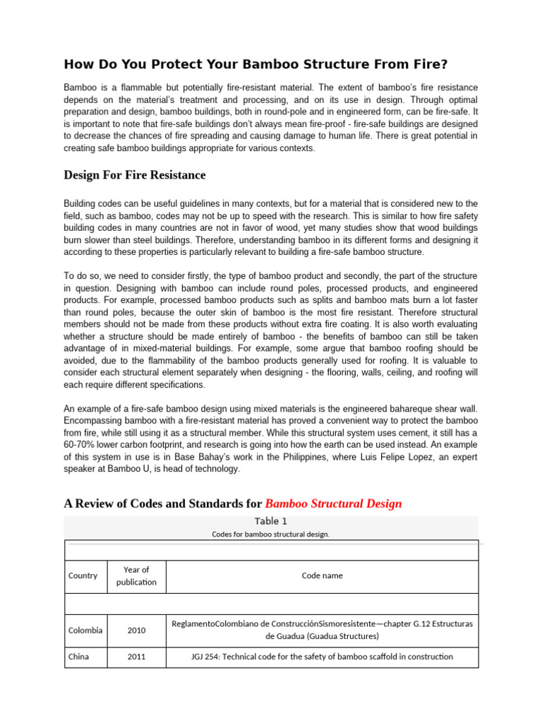 Fire Safety in Bamboo Structures | PDF | Bamboo | Lumber