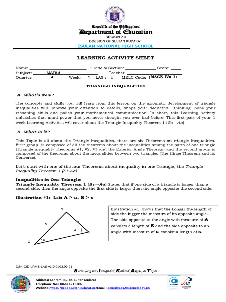 Math q4 Week 1 Las(1) | PDF | Triangle | Mathematics