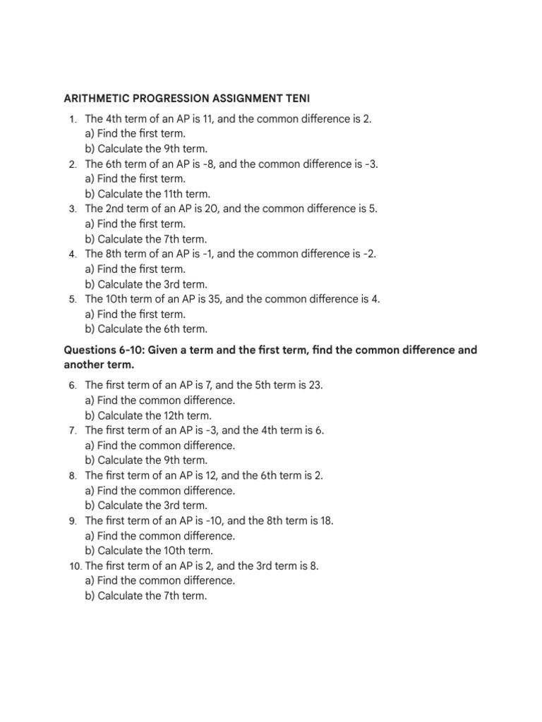 Arithmetic Progression Assignment | PDF | Chess | Chess Theory