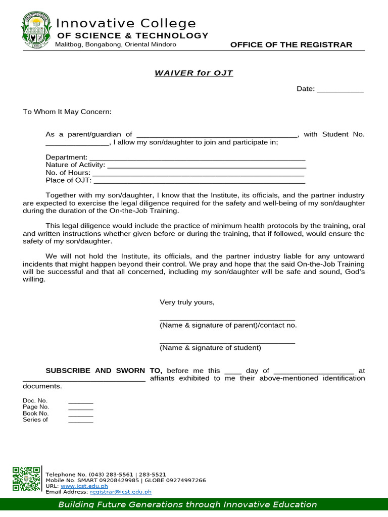 Waiver for Ojt | PDF | Telecommunications