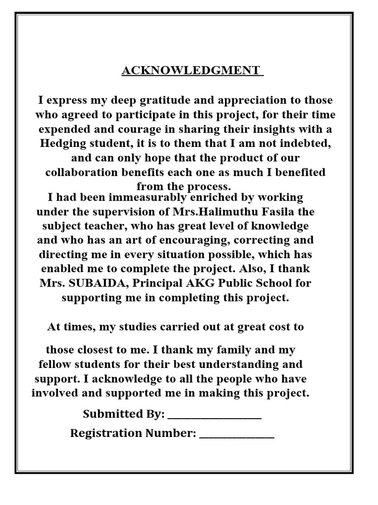 Acknowledgment for English Project Completion | PDF