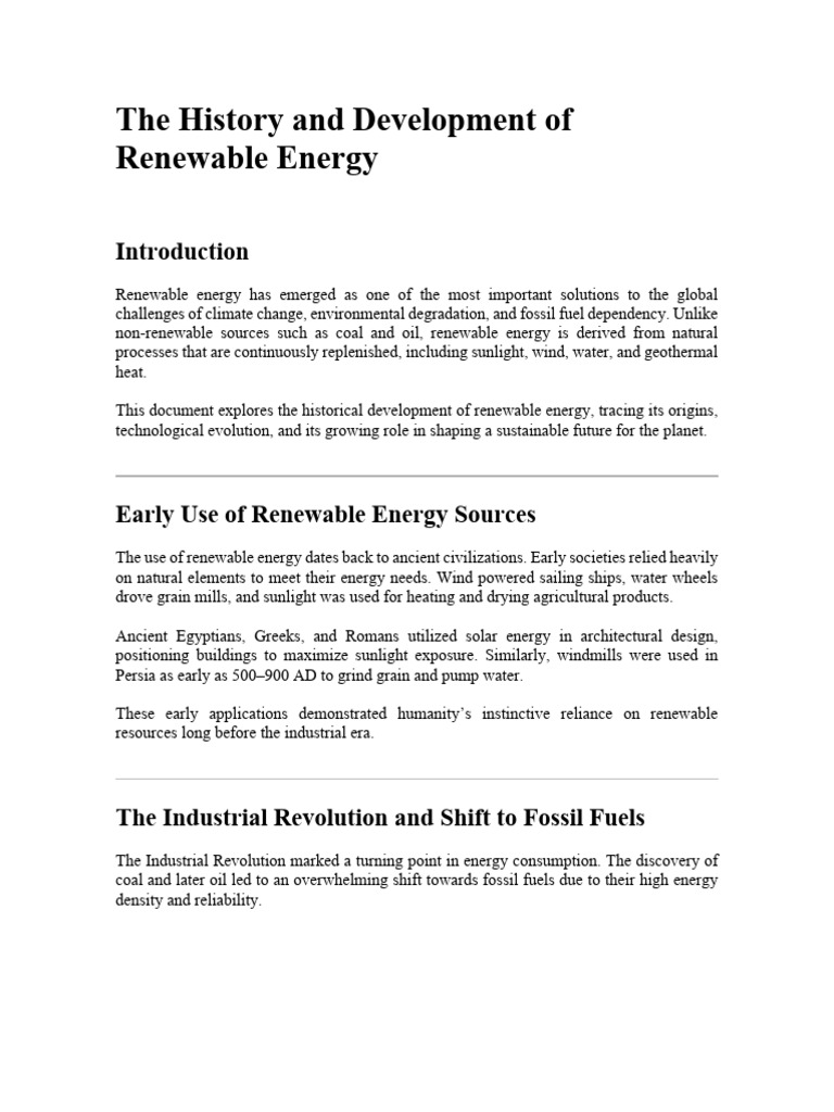 The History and Development of Renewable Energy | PDF | Renewable ...