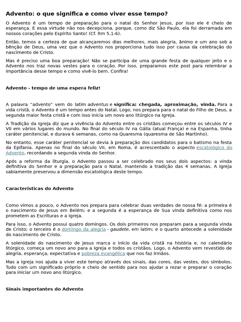 O Significado e Vivência do Advento | PDF | Advento | Liturgia