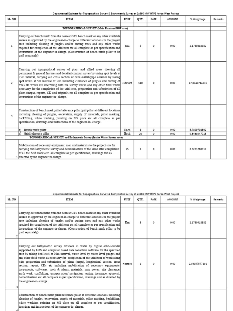 Topographical and Bathymetric Survey Estimate | PDF | Topography ...