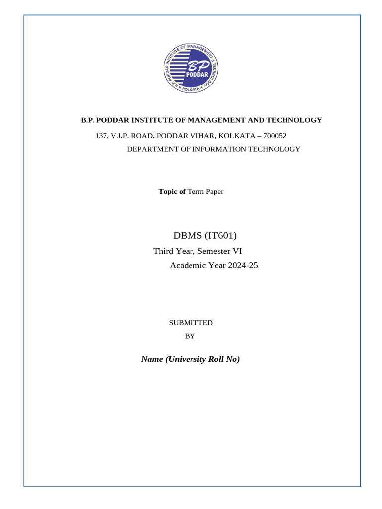 DBMS Term Paper Header | PDF