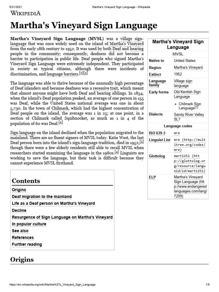 1 - Martha's Vineyard Sign Language - Wikipedia | PDF | Communication ...
