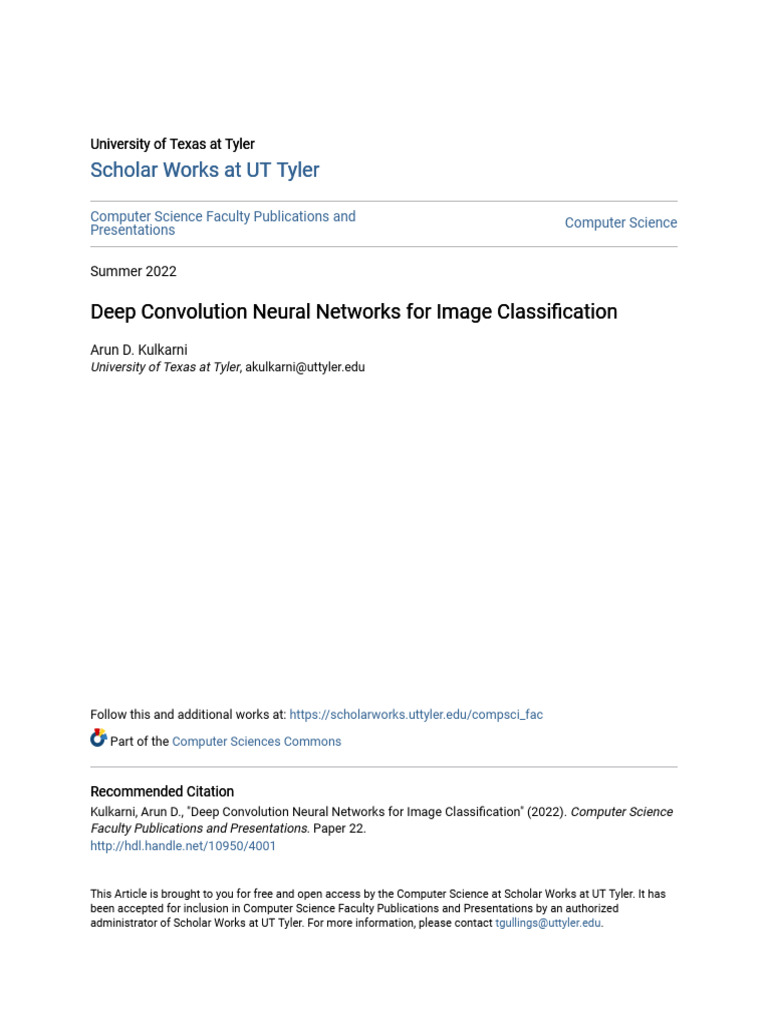 Deep Convolution Neural Networks For Image Classification | PDF | Deep ...