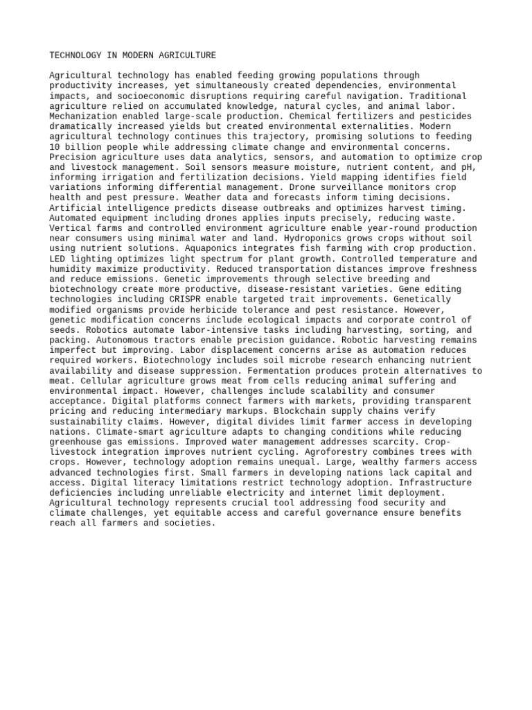 Essay 2 Technology in Modern Agriculture | PDF | Agriculture ...