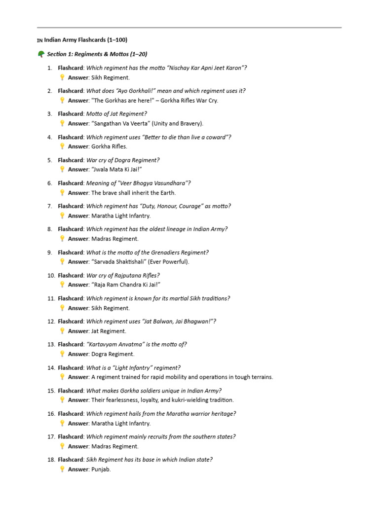 Indian Army Flashcards | PDF | Military Organization | Military
