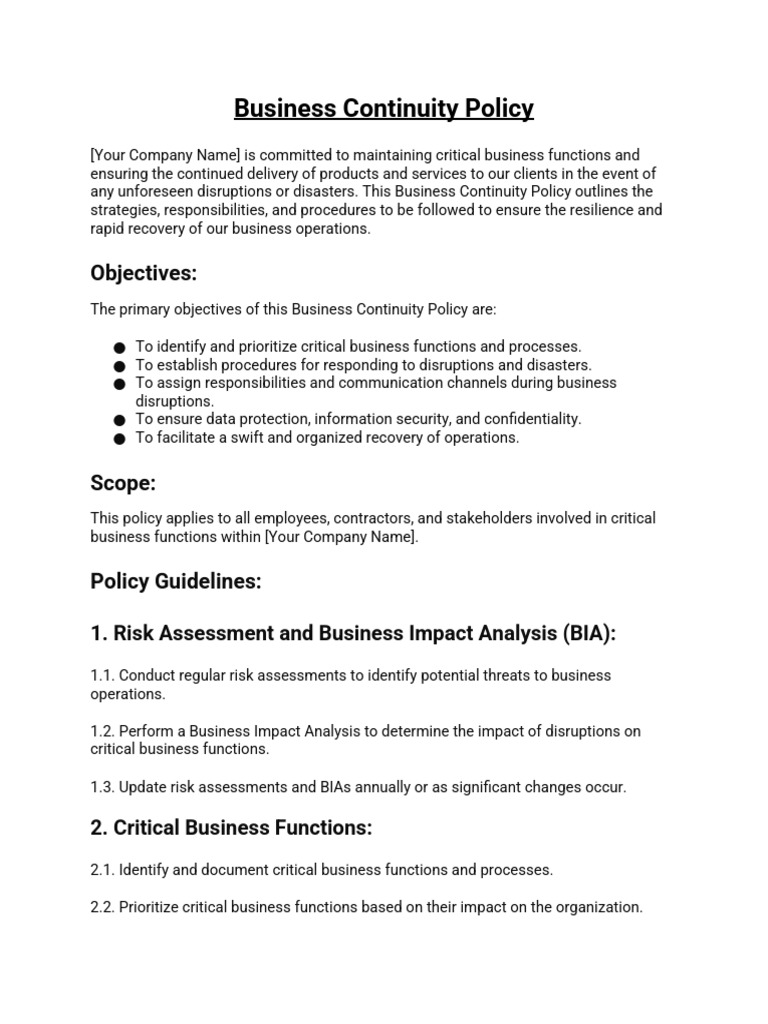Business Continuity Policy | PDF | Information Security | Business