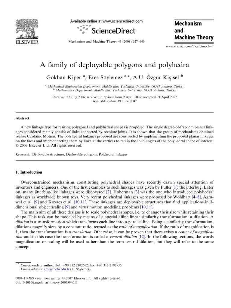 Deployable Polygon and Polyhedron Mechanisms | PDF | Triangle | Shape