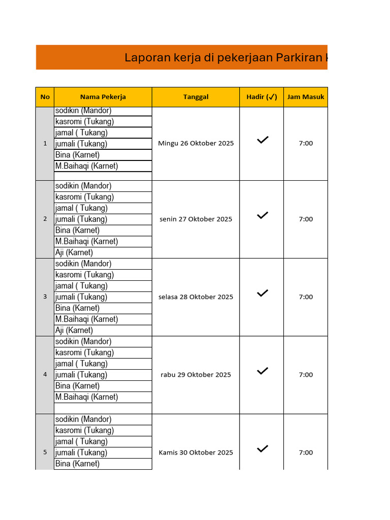 Absen - Tukang Parkiran BPBD | PDF