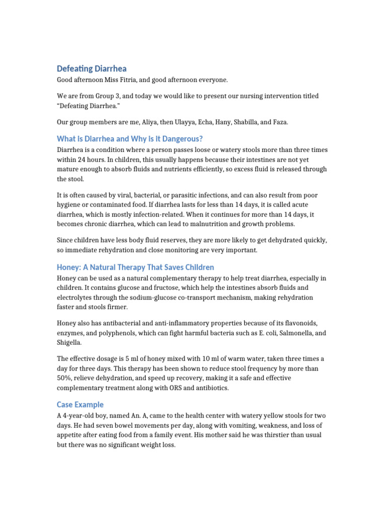 Effective Honey Therapy for Diarrhea | PDF | Diarrhea | Dehydration