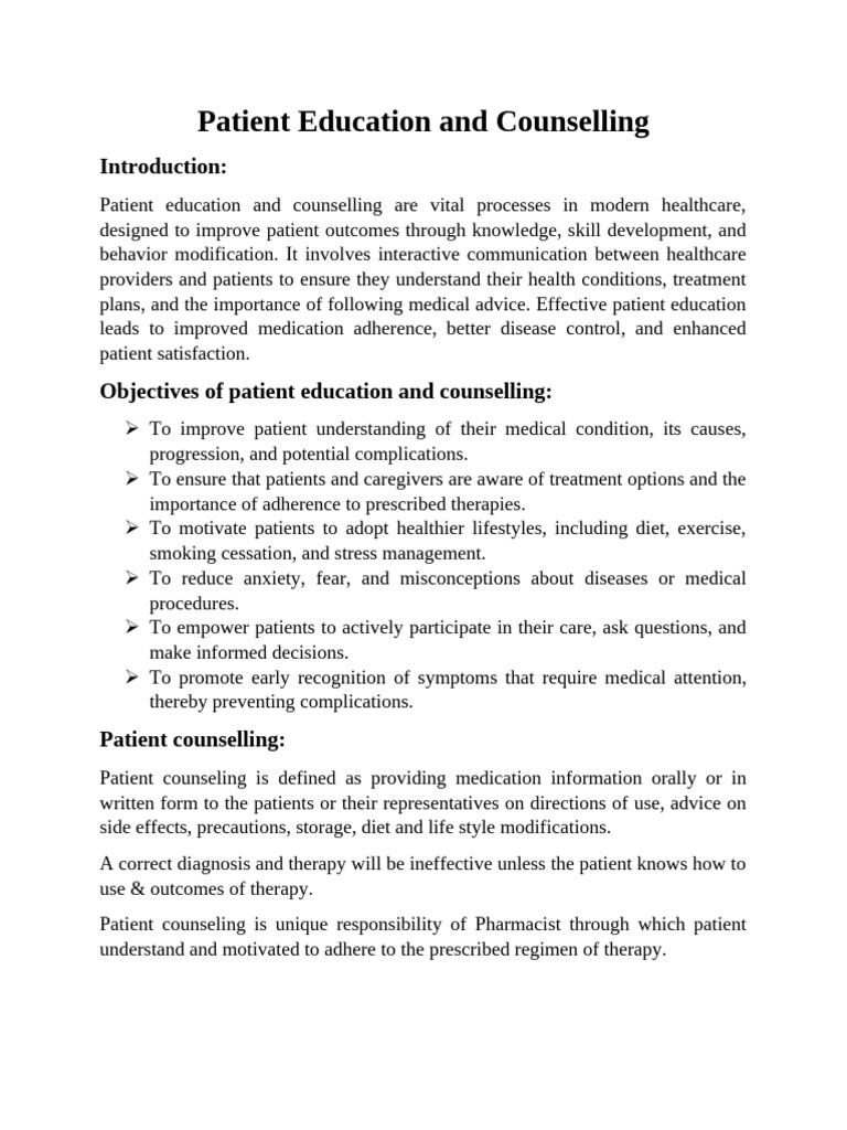 Patient Education and Counseling Guide | PDF | Medical Prescription ...