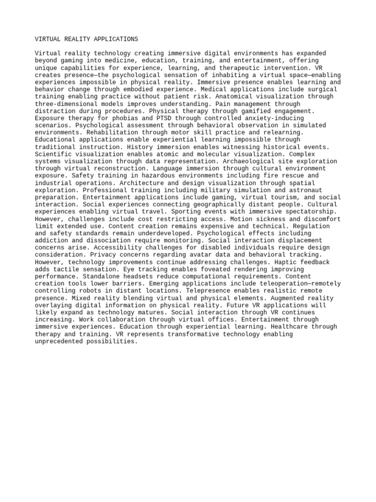 Presentation 24 Virtual Reality Applications | PDF | Virtual Reality