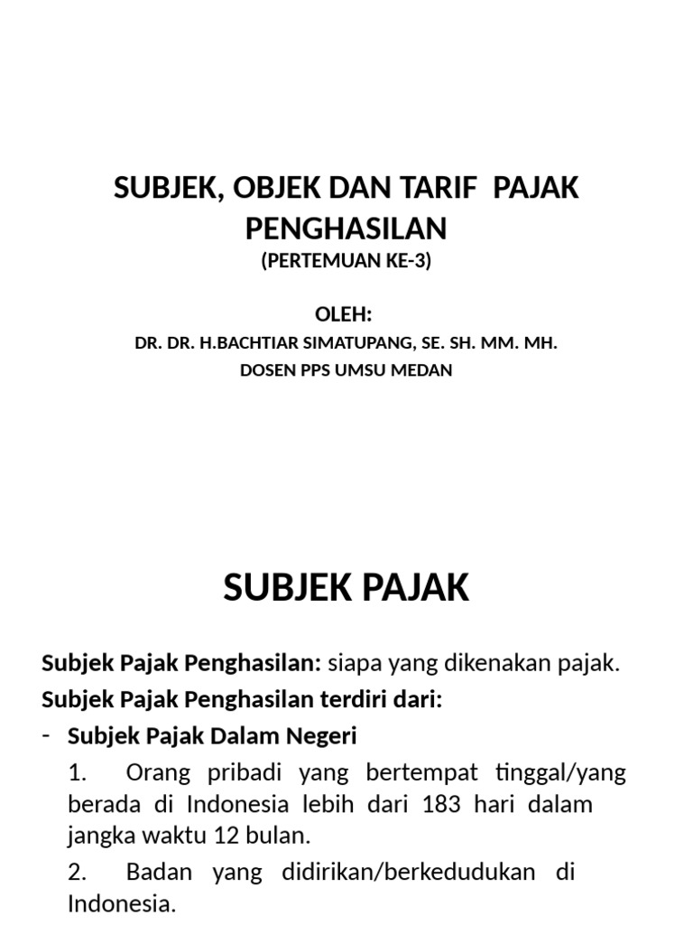 Subjek, Objek, dan Tarif Pajak Penghasilan | PDF