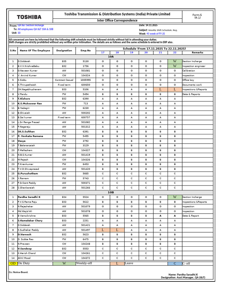 11 Shift Schedule (Nov-2025) | PDF | Cinema Of India