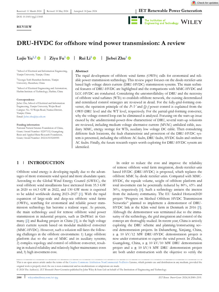 IET Renewable Power Gen - 2024 - Yu - DRU‐HVDC for Offshore Wind Power ...