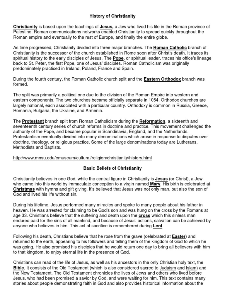 Overview of Christianity's History and Beliefs | PDF | Christian ...